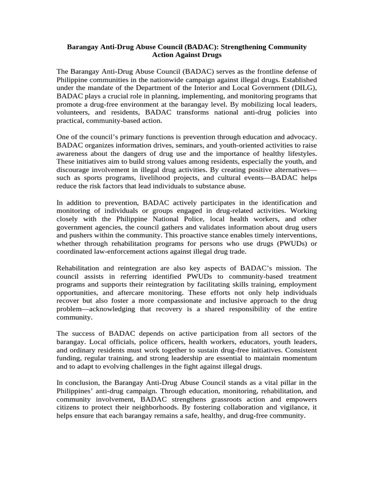 BADAC | PDF | Substance Abuse | Drug Rehabilitation