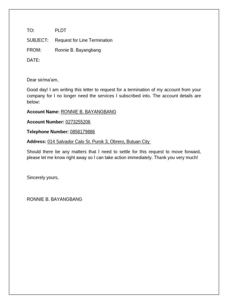 Termination Letter - PLDT | PDF