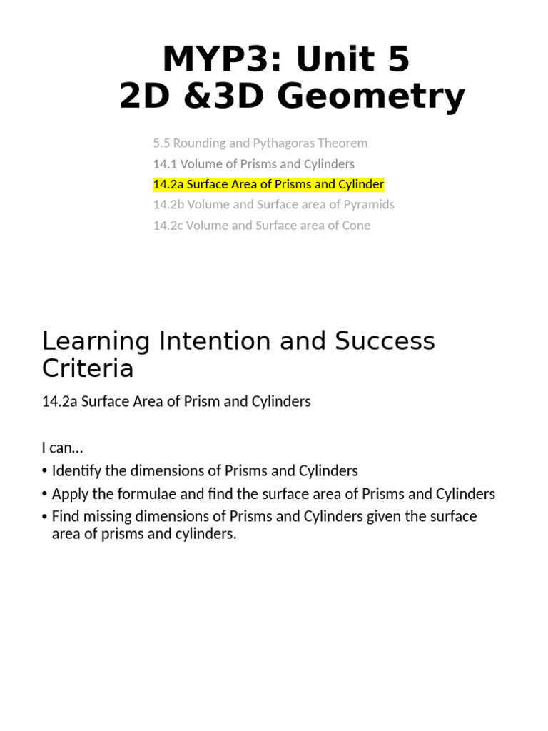 14.2a Surface Area of Prisms and Cylinders | PDF | Area | Circle