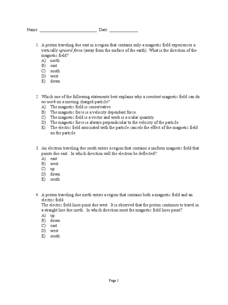 Physics Magnetism Quiz | PDF | Electromagnetic Induction | Magnetic Field