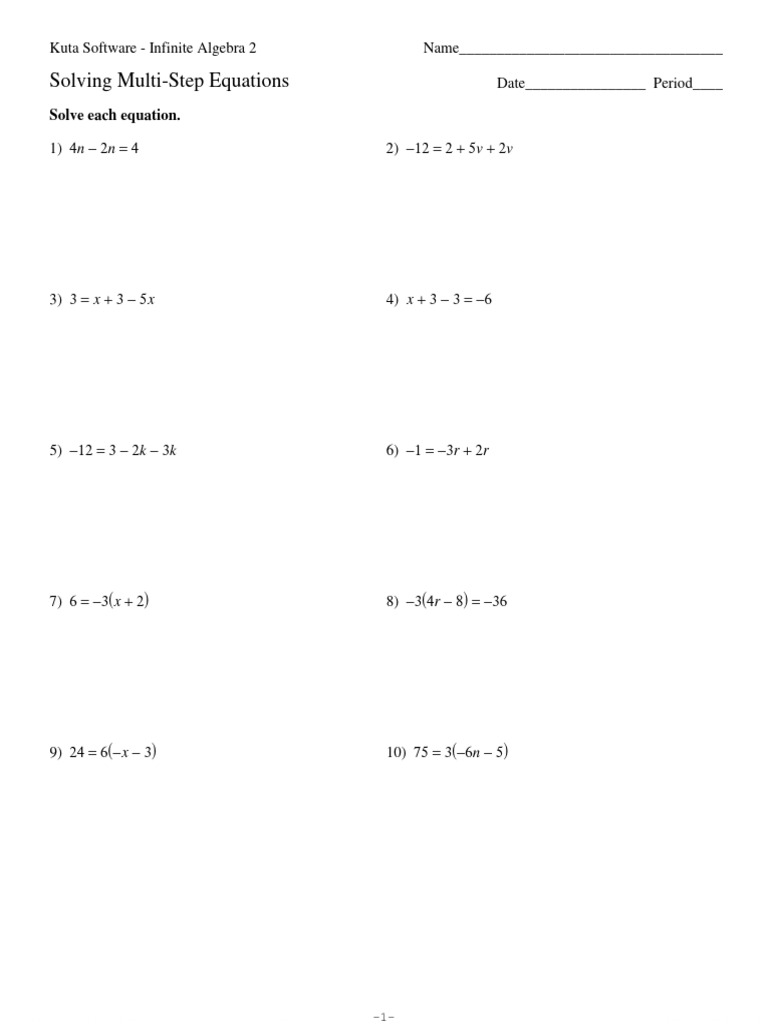 Multi-Step Equations Worksheet | PDF | Mathematics | Algebra