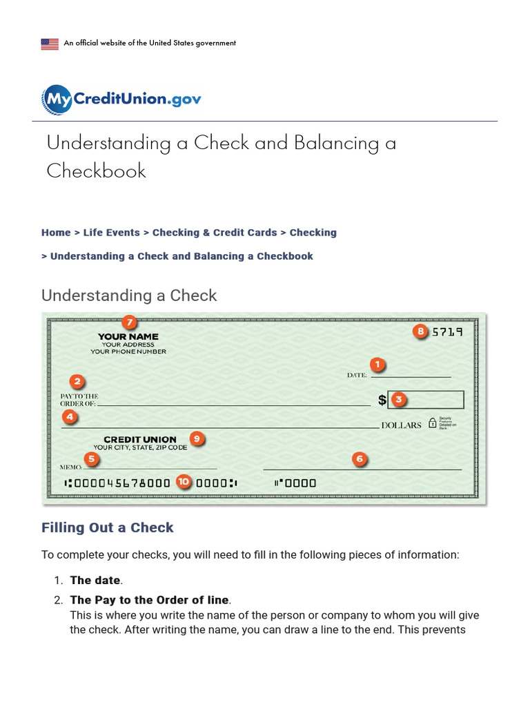 Understanding A Check and Balancing A Checkbook - MyCreditUnion - Gov ...