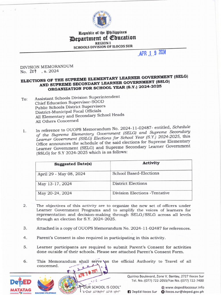 DM No. 207 S. 2024-Elections of The Supreme Elementary Learner ...