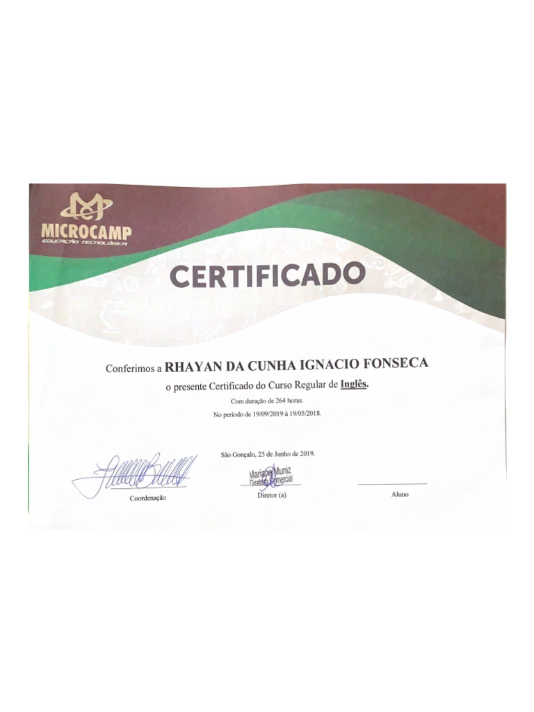 Certificado - MicroCamp - Ingles Regular 2019 | PDF