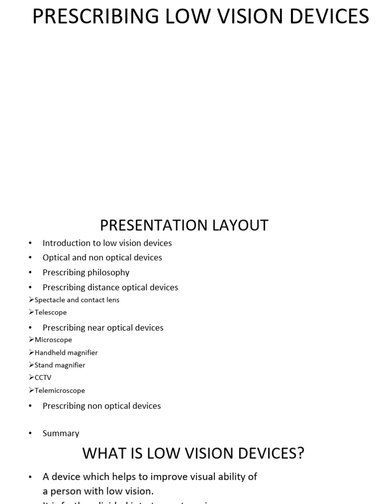 Low Vision Device Prescription Guide | PDF | Vision | Electromagnetic ...