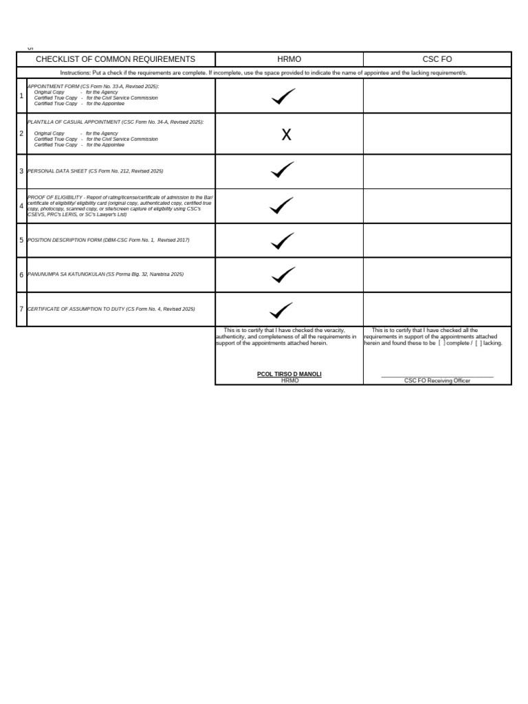 CSC Appointment Requirements Checklist | PDF