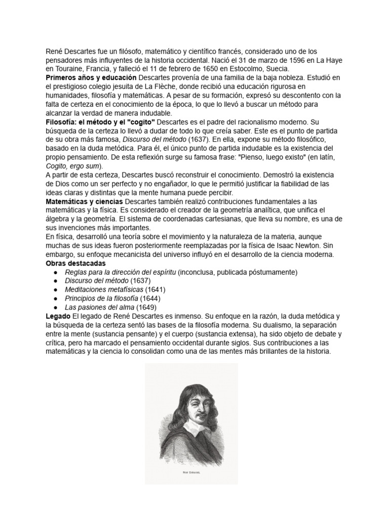 Biografía de René Descartes | PDF | René Descartes | Metafísica