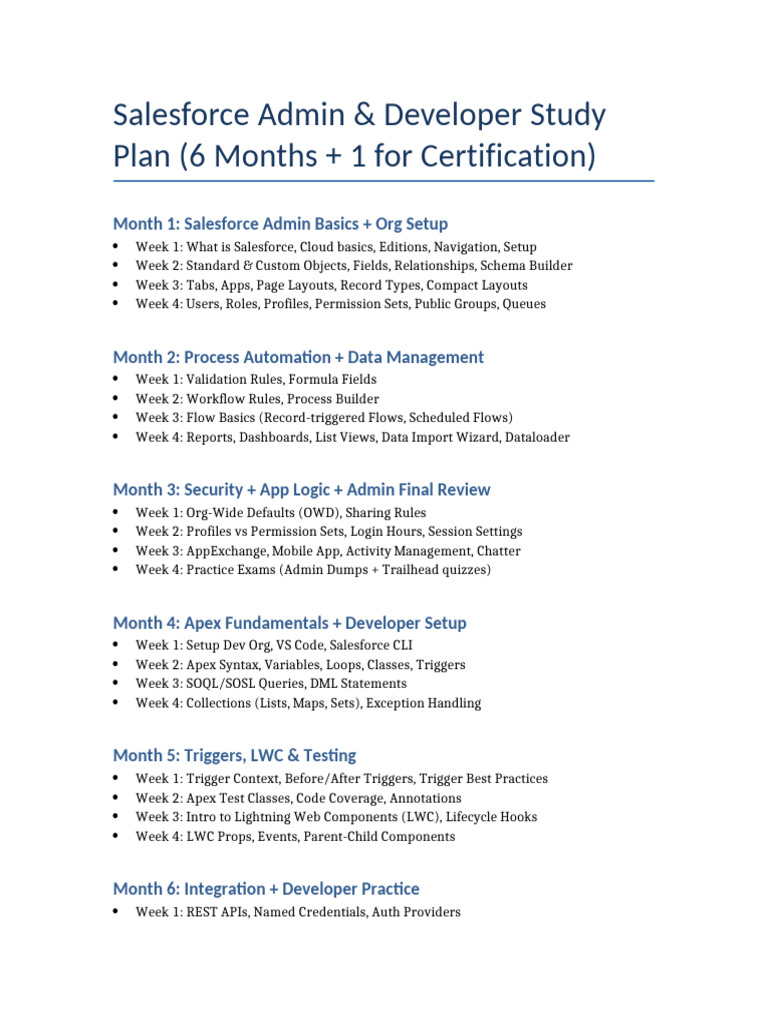 Salesforce Admin & Developer Study Plan | PDF