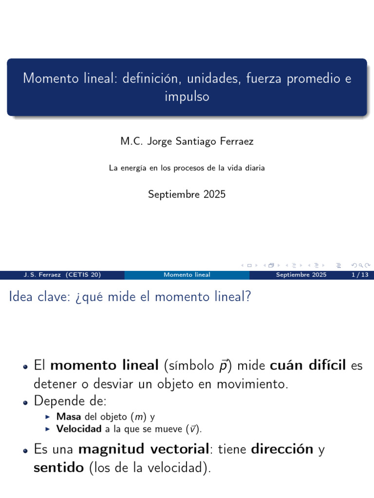 Unidades y definición del momento lineal | PDF | Impulso | Fuerza