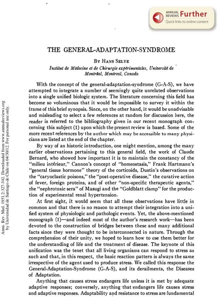 Hans Selye. The General Adaptation Syndrome | PDF | Glucocorticoid ...