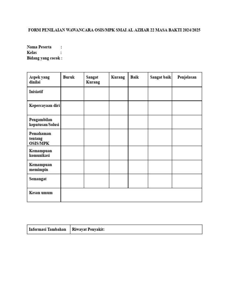 Format Penilaian Wawancara | PDF