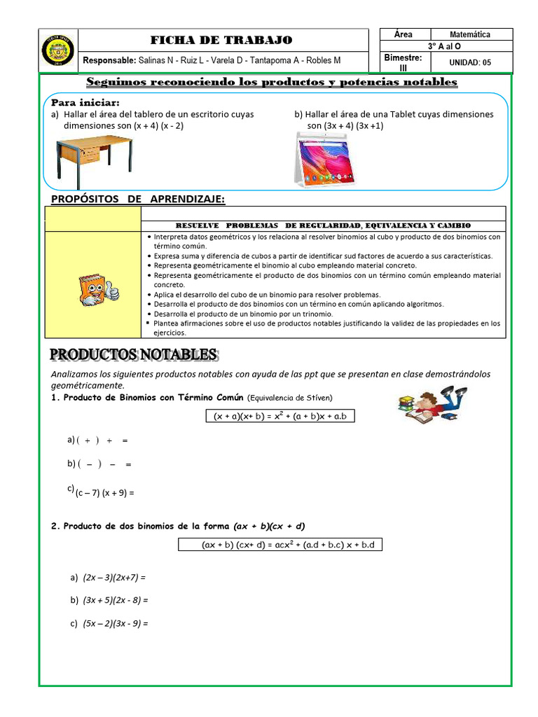 Productos Notables y Áreas Geométricas | PDF | Álgebra | Matemáticas