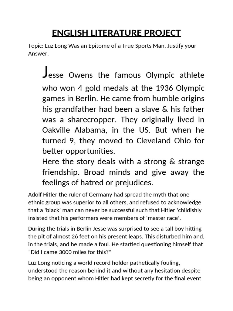 Luz Long: A True Sportsman’s Legacy | PDF