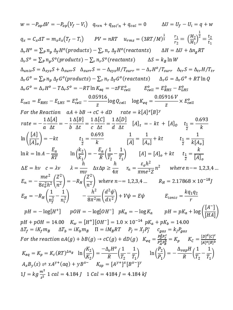 CH120 Equations and Periodic Table | PDF | Mole (Unit) | Chemistry