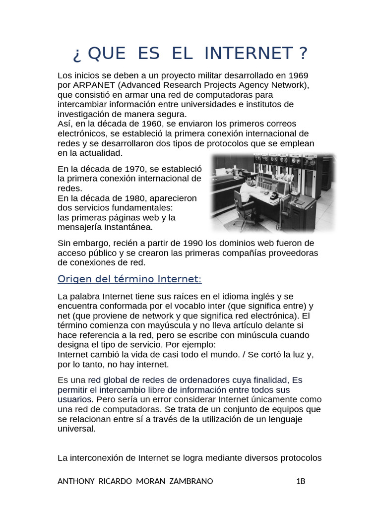 Historia y Funcionamiento del Internet | PDF | Internet | Red de ...