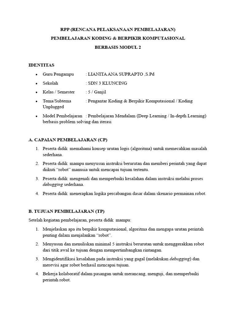 RPP Koding Ojt 1 Lianita | PDF