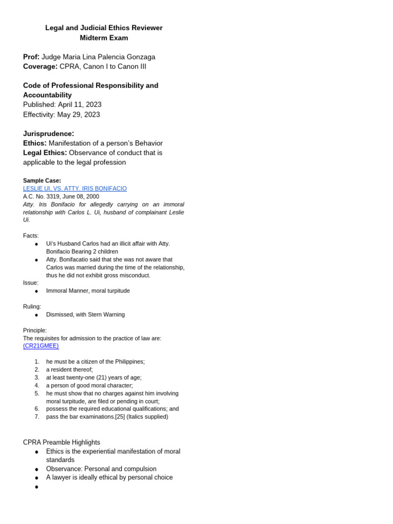 Legal and Judicial Ethics Reviewer | PDF