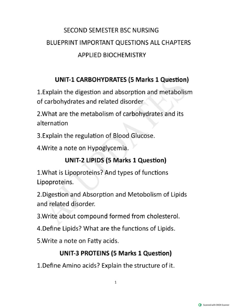 Applied Nutrition and Bio-Chemistry Blueprint Wise IMP Question-1 | PDF