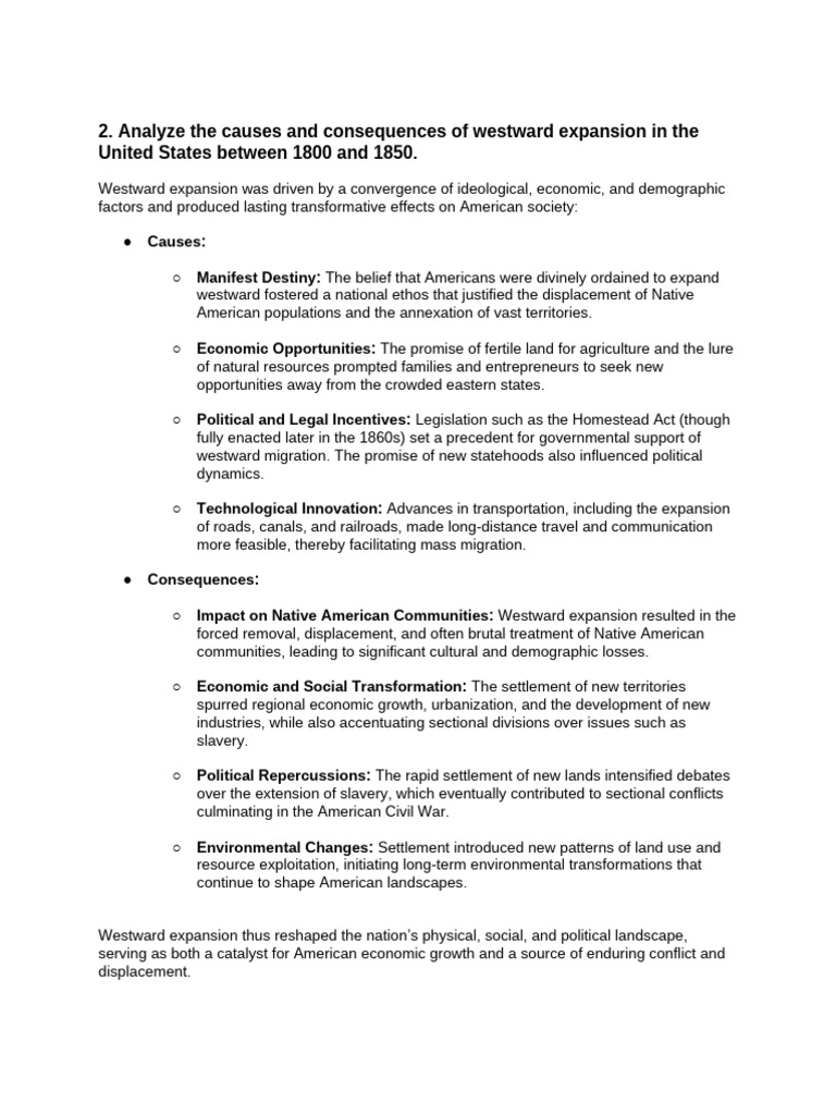 Causes and Effects of Westward Expansion | PDF | The United States ...