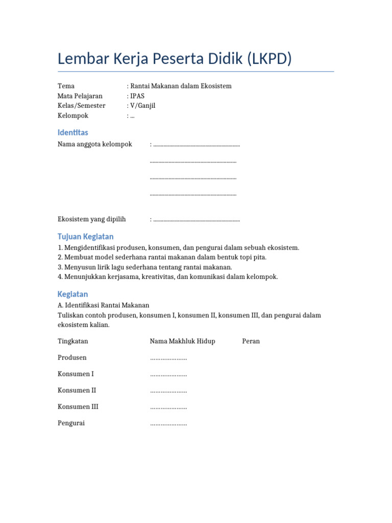 LKPD Dan Penilaian Rantai Makanan v2 | PDF