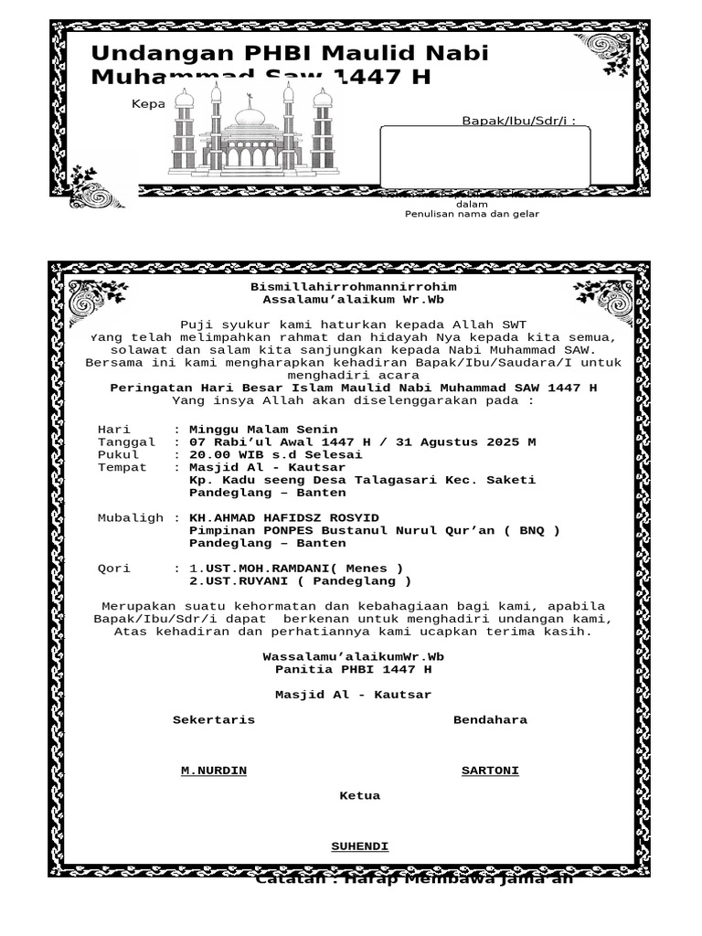 Undangan Maulid Nabi 1447 H di Banten | PDF
