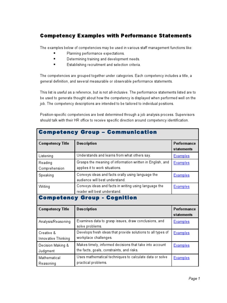 Competency Examples | PDF | Competence (Human Resources) | Goal