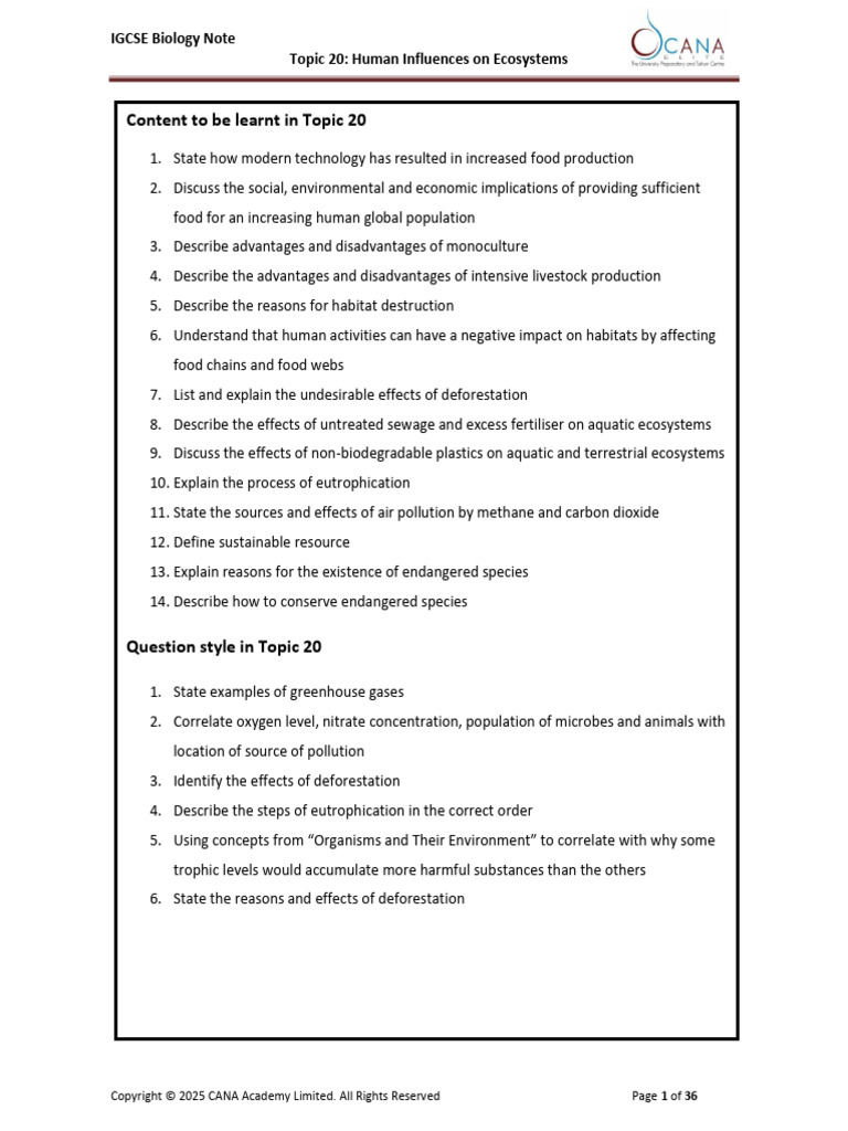 Human Impact on Ecosystems: IGCSE Notes | PDF | Soil | Agriculture