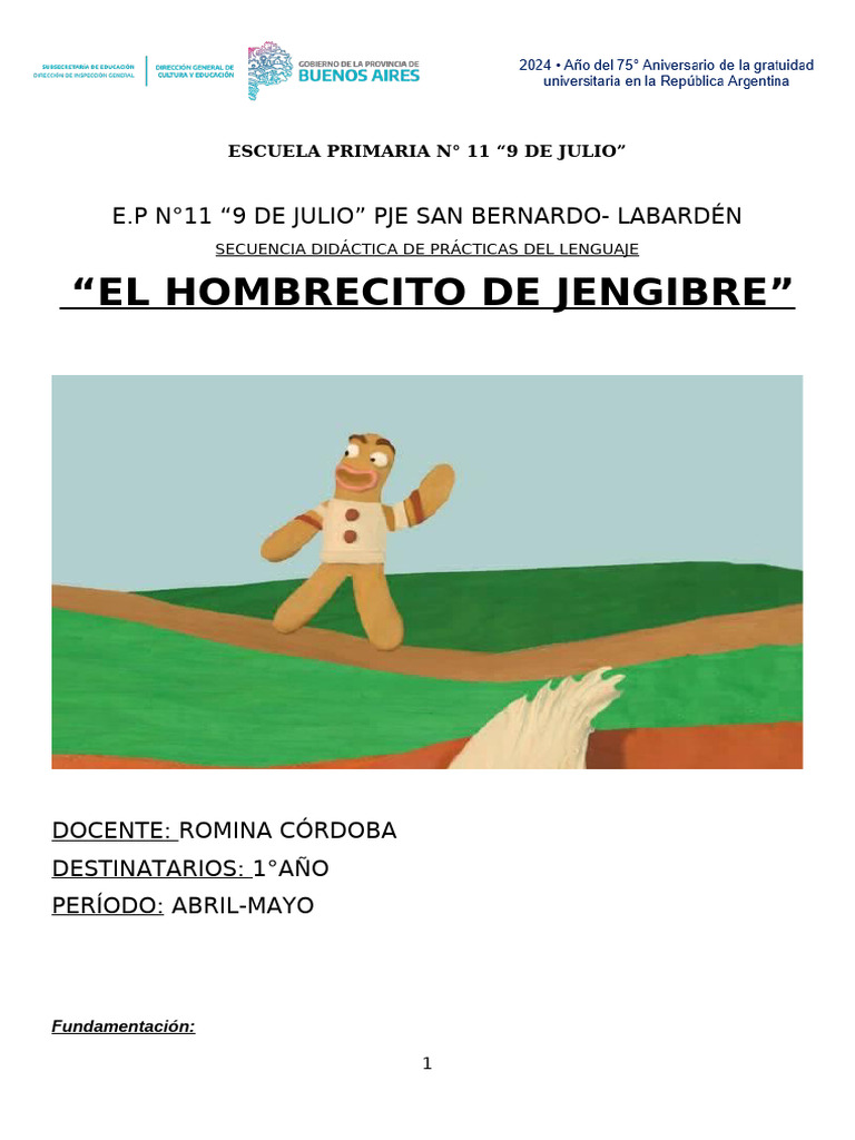 Secuencia Didáctica: Hombrecito de Jengibre | PDF | Galleta | Escritura