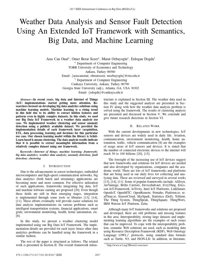 Weather Data Analysis and Sensor Fault Detection Using An Extended IoT Framework With Semantics ...