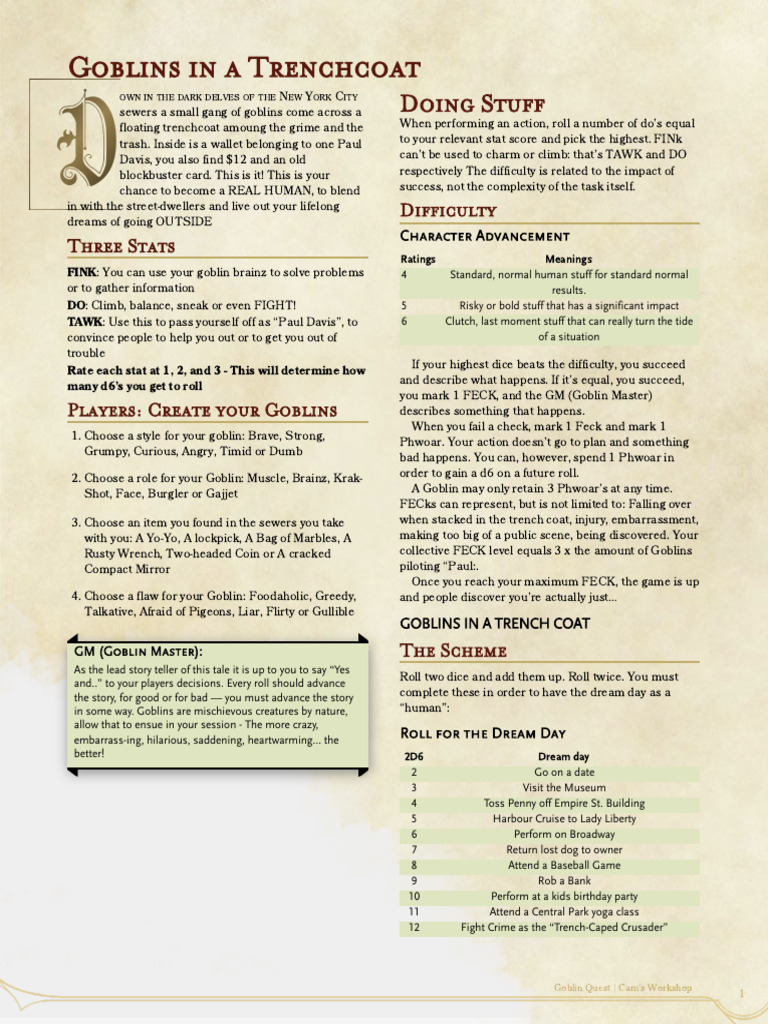 Goblins in A Trenchcoat - DND Style | PDF