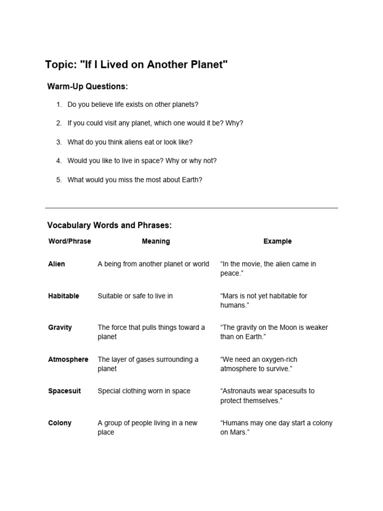 If I Lived On Another Planet | PDF | Planets | Outer Space