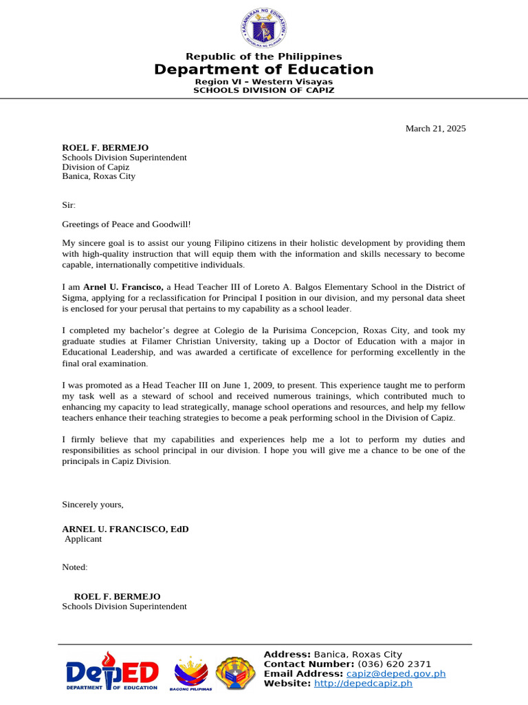 Justidication Letter Sir Arnel | PDF