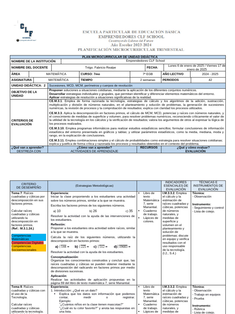Planificacion U2 10D 7mo Matematicas | PDF | Probabilidad | Mediana
