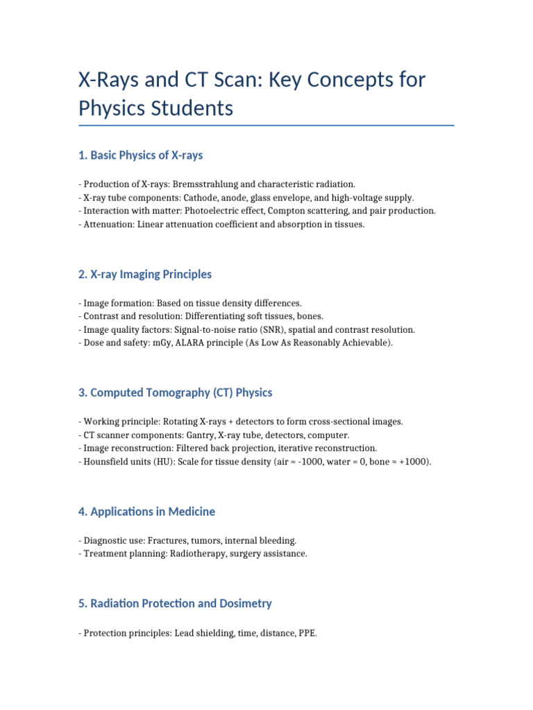 X-Ray and CT Scan Physics Overview | PDF