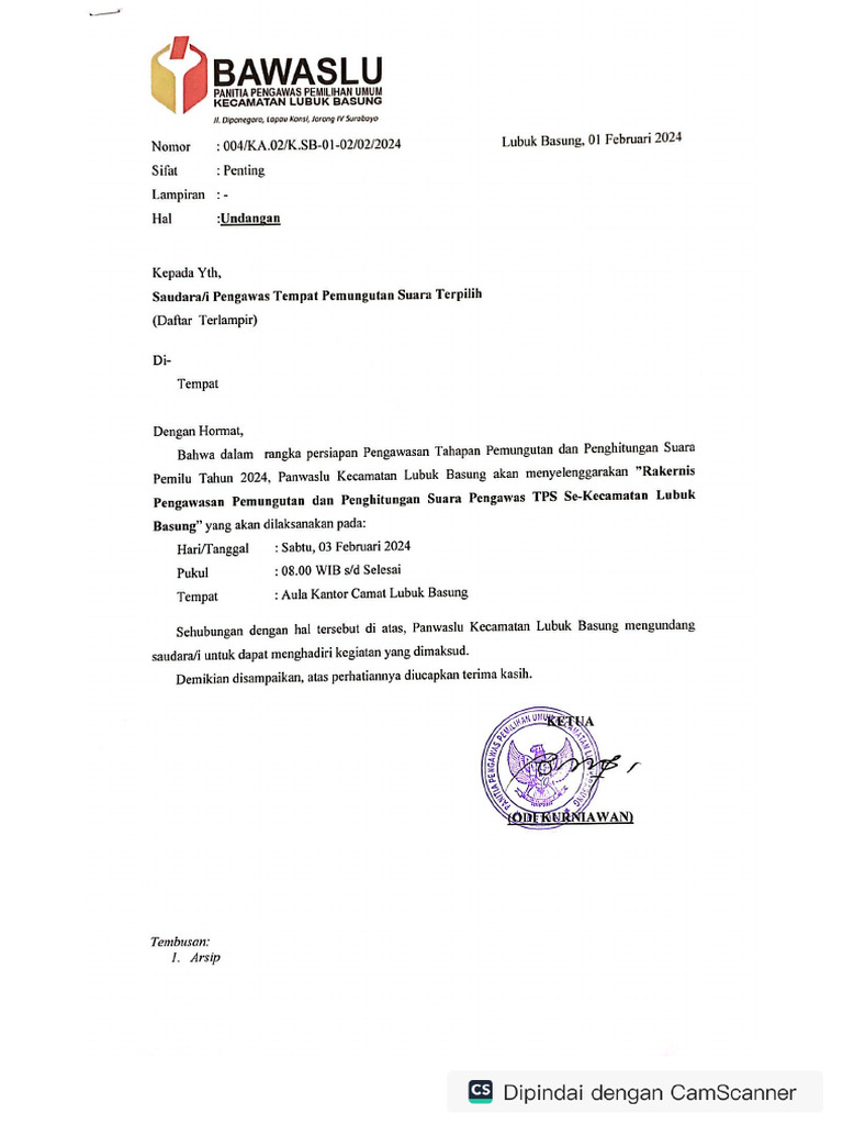 004 KA.02 - Undangan PTPS LUBAS - 3 Jan (Revisi) | PDF
