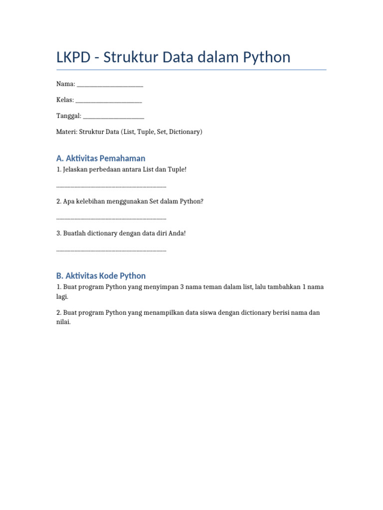 LKPD Struktur Data Python | PDF