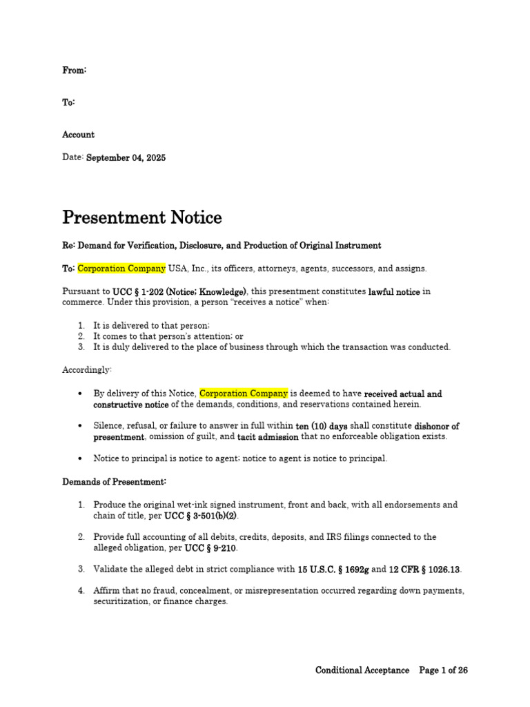 Notice Presentment Debt Collection - Shut em Down | PDF | Title 18 Of ...