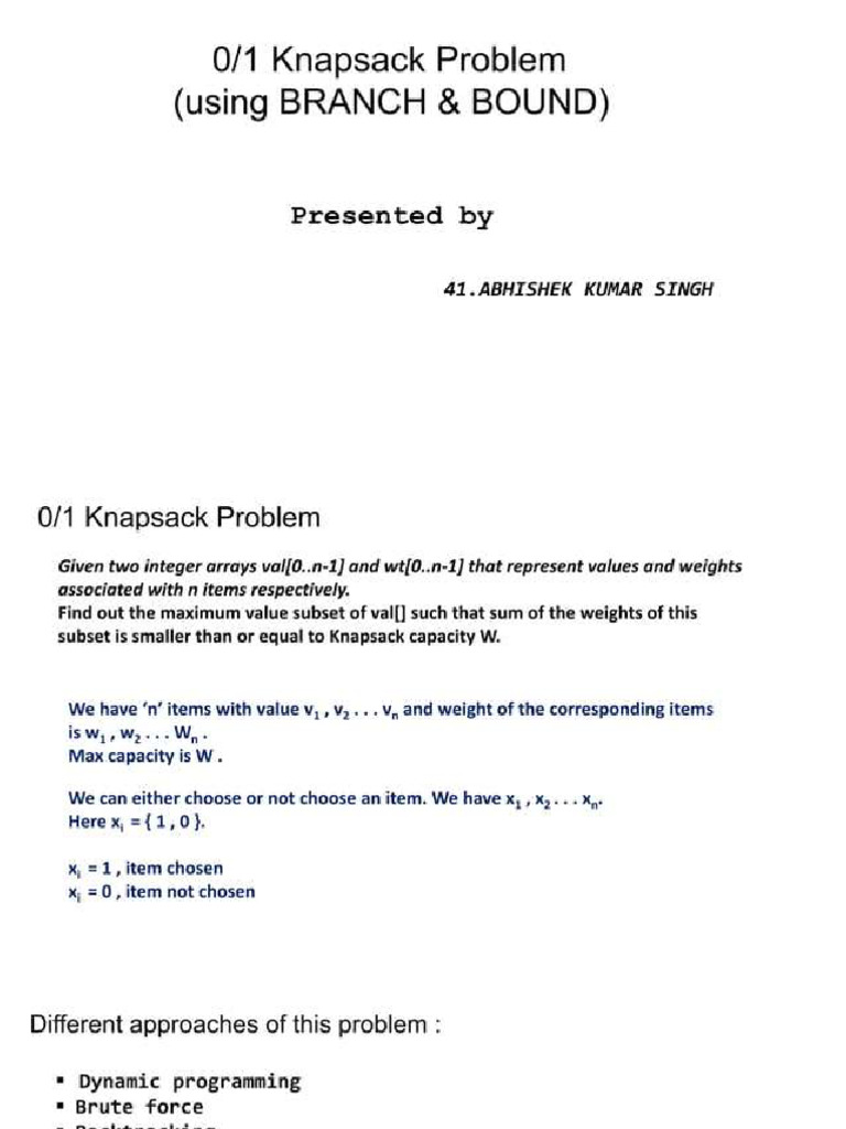 Branch and Bound Knapsack | PDF