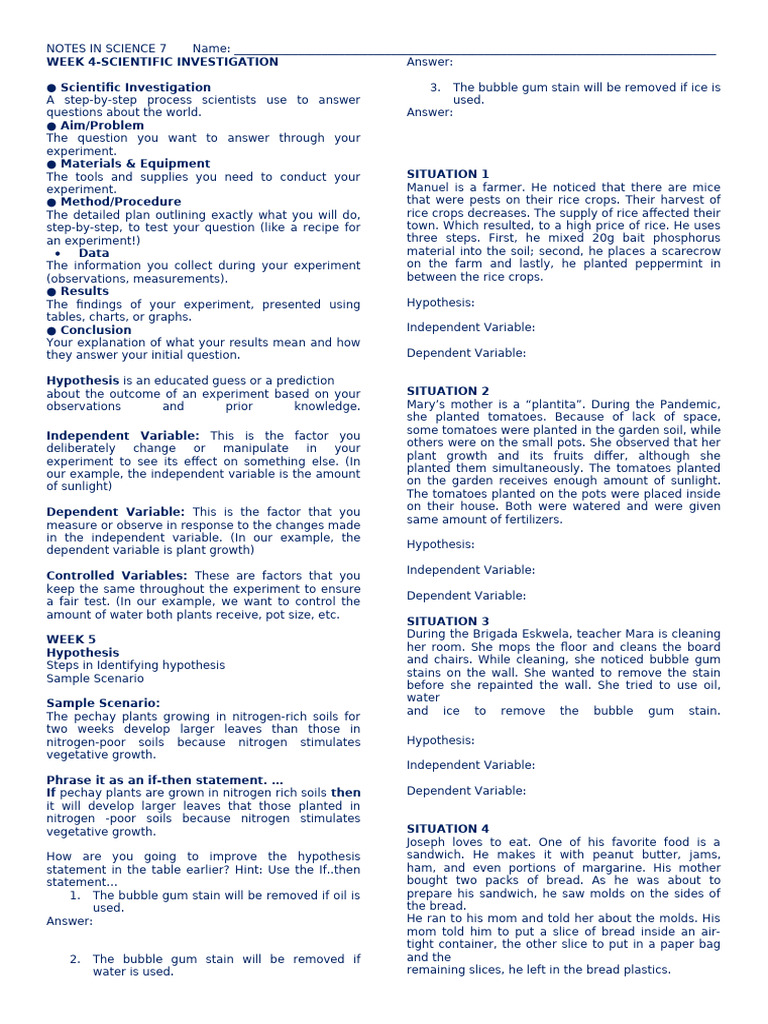 Scientific Investigation Guide for Students | PDF | Mixture | Solubility
