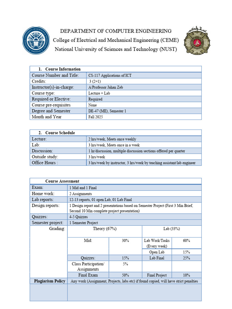 Course Outline - CS-117 Applications of ICT - AP Jahan Zeb | PDF ...