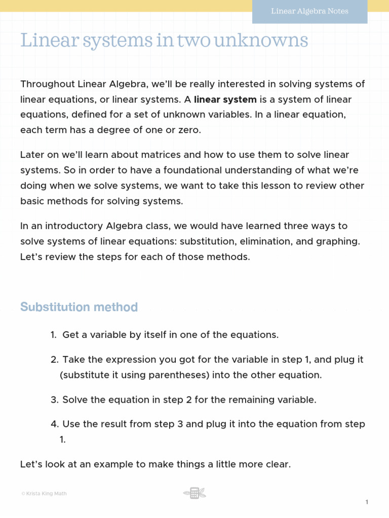 7 - Linear Systems in Two Unknowns - Linear+Systems+in+Two+Unknowns | PDF | System Of Linear ...