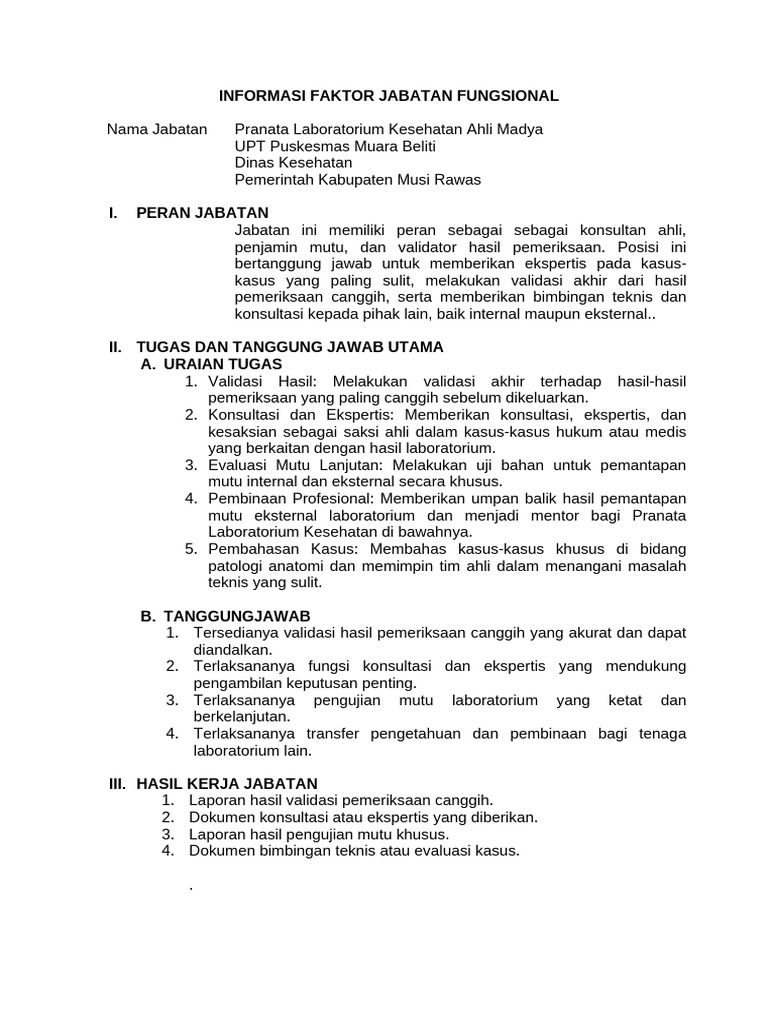 Jabatan Pranata Lab Kesehatan Ahli Madya | PDF
