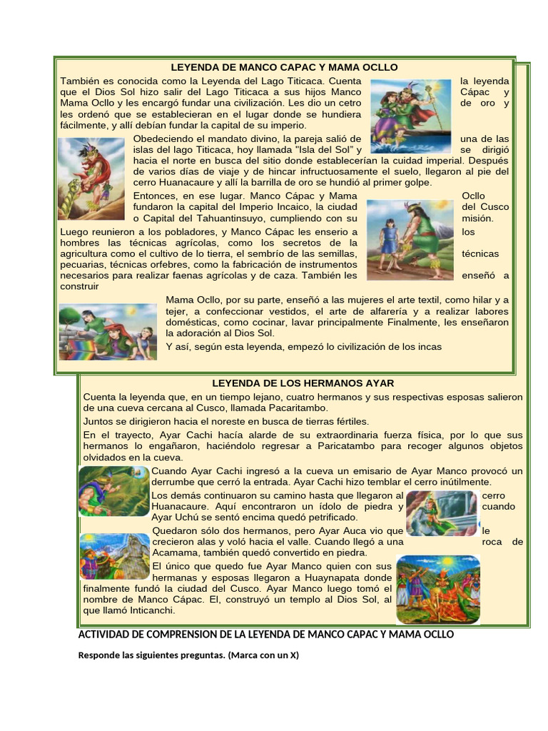 Leyenda de Manco Cápac y Mama Ocllo | PDF | Imperio Inca