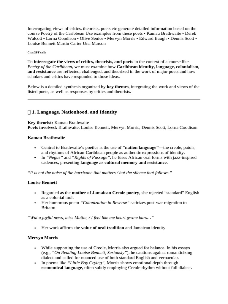 Caribbean Poetry: Voices & Themes | PDF | Poetry | Feminism
