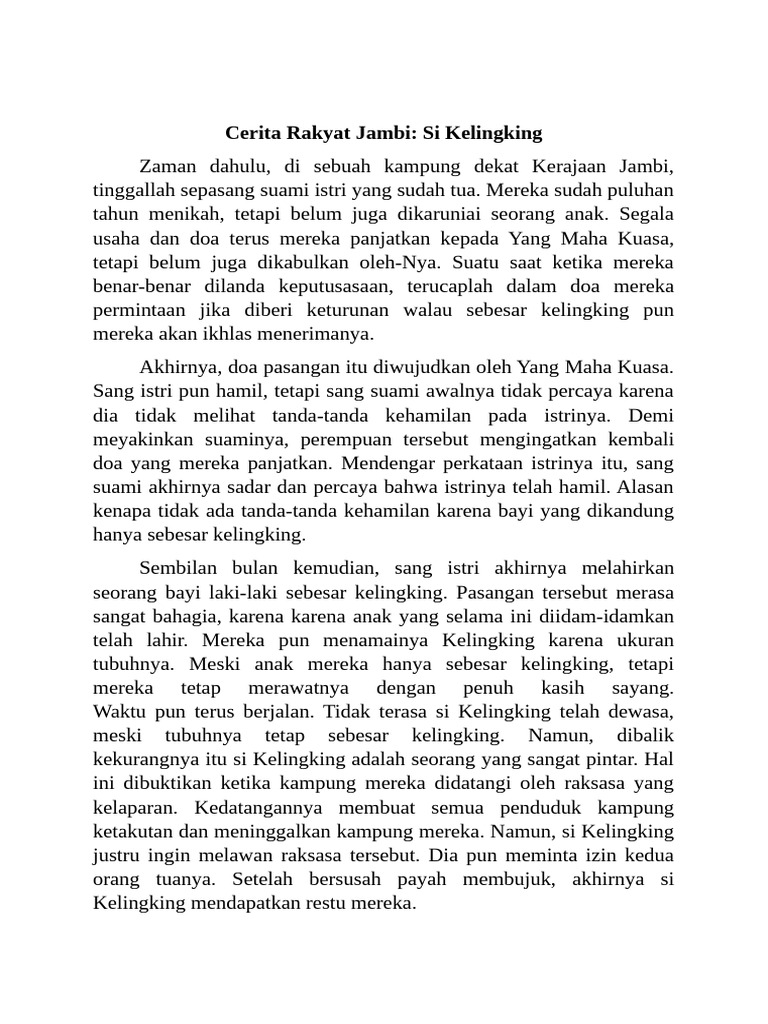 Cerita Rakyat Jambi: Si Kelingking | PDF