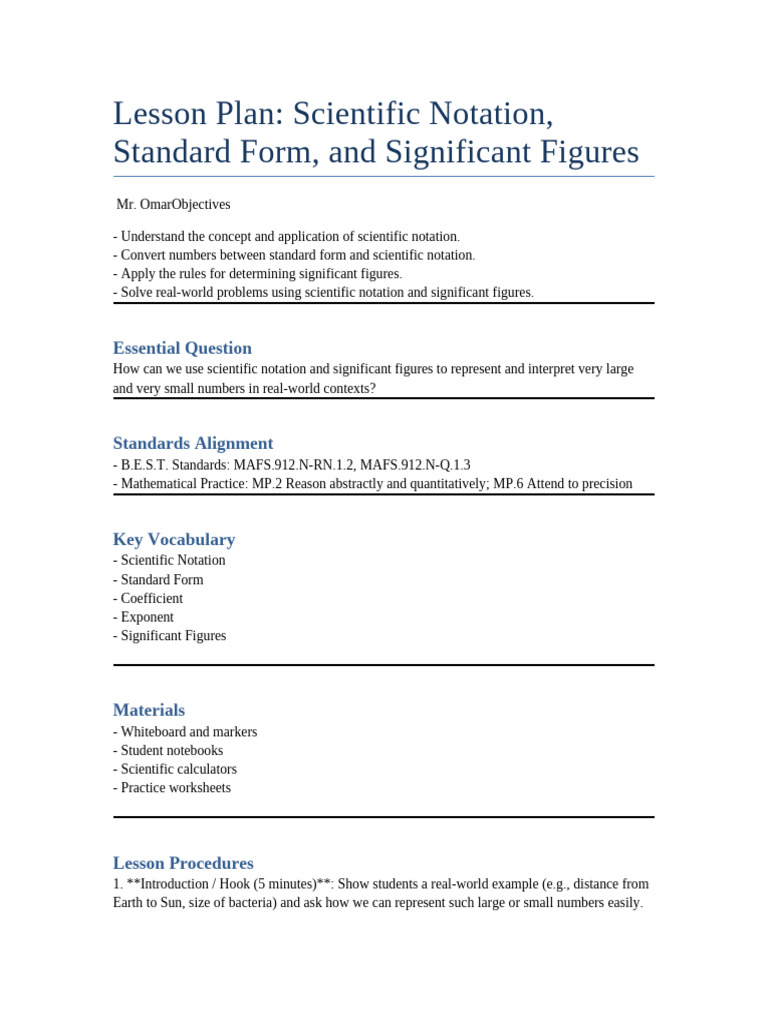 Scientific Notation and Significant Figures Lesson | PDF