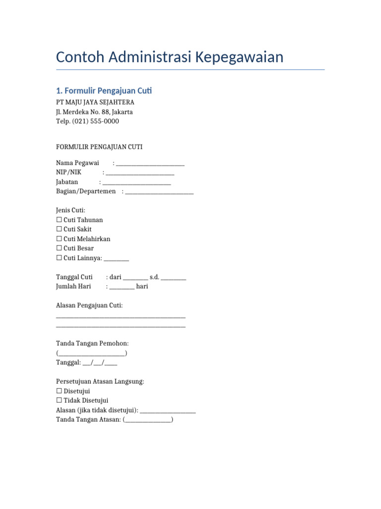 Contoh Administrasi Kepegawaian | PDF