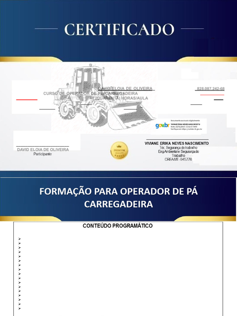 Certificado De Operador De Pá Carregadeira Pdf
