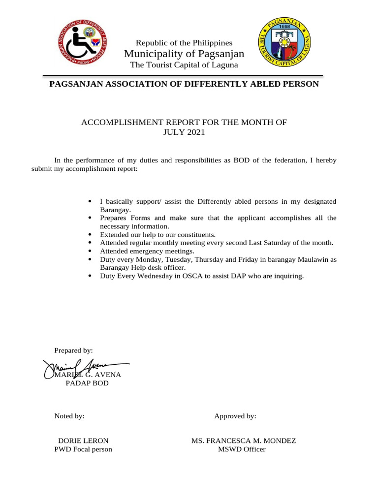 Pagsanjan Accomplishment Reports 2021 | PDF