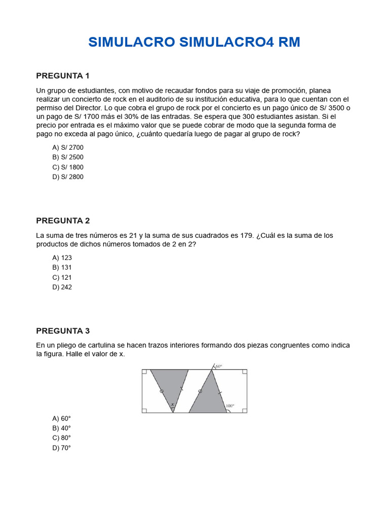 Simulacro 4 Rm | PDF | Matemáticas | Matemática Elemental
